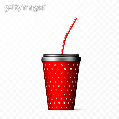 Red paper cup with black lid and red straw. Vector illustration on ...