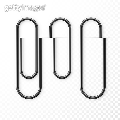 Realistic Black Paper Clip Attachment Set with shadow. Attach file ...