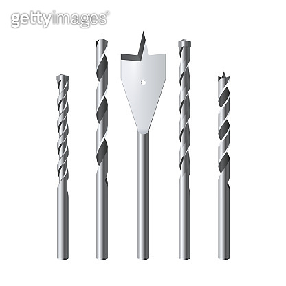 Set of realistic steel Drill Bits Vector illustration isolated on white ...