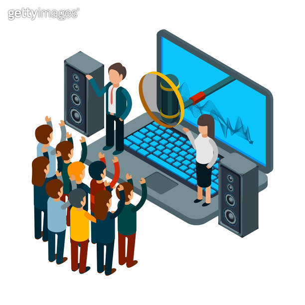 People sing. Choir recording song. Vector isometric music concept 이미지 ...