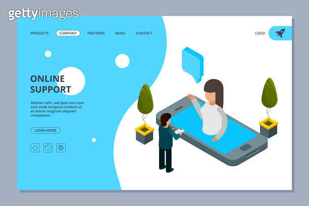 Online support landing page. Vector isometric mobile help service app ...