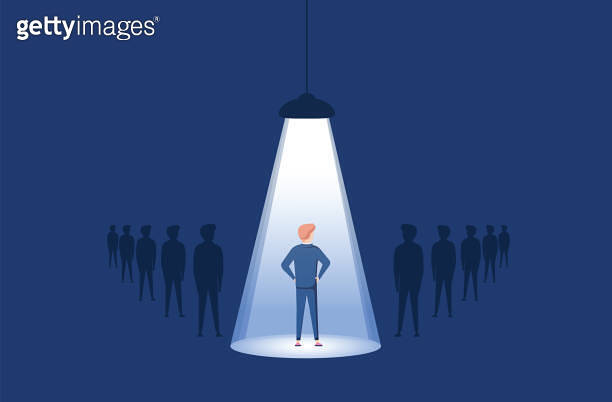 Business hiring and recruitment vector concept with spotlight on one ...