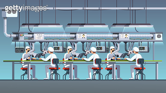 Manufacturing electronics. Modern electric pcb factory assembly line ...