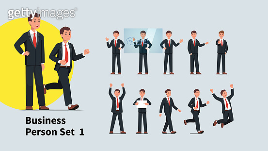 Set of company representative or speaker poses. Collection of actions ...