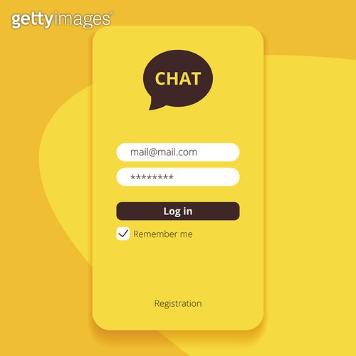 Messenger with filling form vector, yellow start page. Mobile social ...
