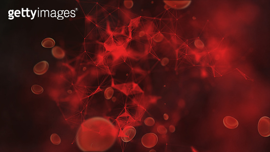 Red infecting blood cells, bacteria and virus traveling through a vein ...