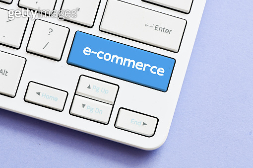 E-Commerce - keyboard with word on blue key 이미지 (1153104311) - 게티이미지뱅크