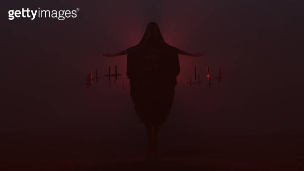 Floating Cyclops Demon with Black Poncho Futuristic Seductive Vampire ...