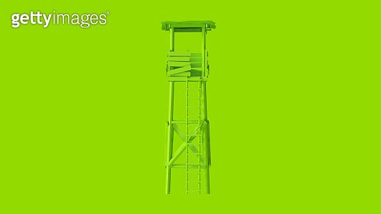 Lime Green Old Rickety Watch Tower with Ladder Front (1142811604) - 게티이미지뱅크