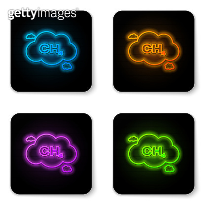Glowing neon Methane emissions reduction icon isolated on white ...