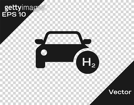 Grey Hydrogen car icon isolated on transparent background. H2 station ...