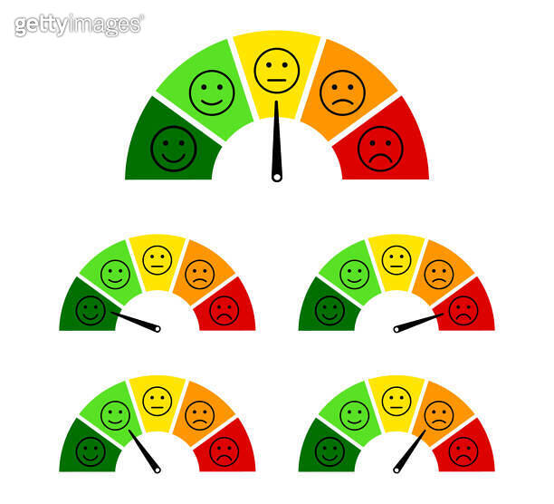 Customer Satisfaction Scale With Smile Angry Icon Speedometer Score Feedback Survey Of Client