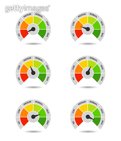 Bar of meter with progress level from red to green. Measure ruler ...