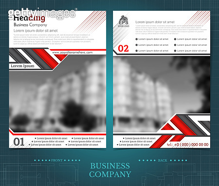 Two sided brochure or flayer template design with blurred color photo ...