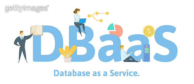 DBaaS, Database as a Service. Concept with keywords, letters, and icons ...