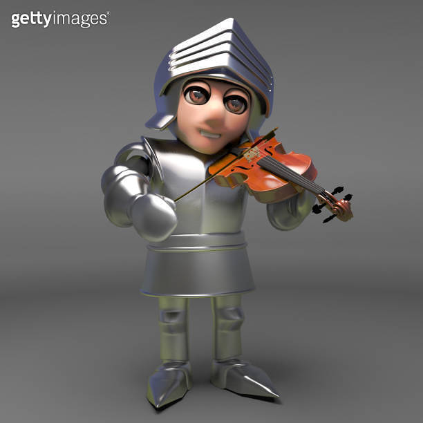 Musical medieval knight in armour plays the violin, 3d illustration 이미지 ...