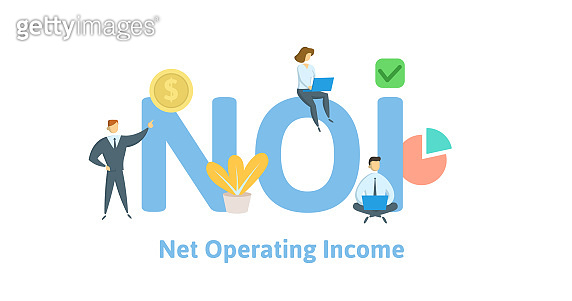 NOI, net operating income. Concept with keywords, letters and icons ...