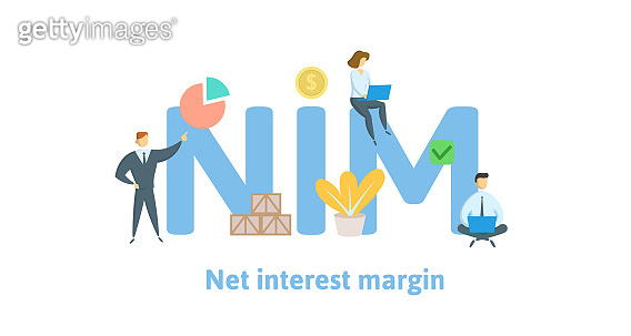 NIM, Net Interest Margin. Concept with keywords, letters and icons ...