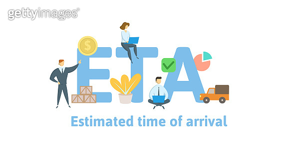 ETA, Estimated Time of Arrival. Concept with keywords, letters and ...