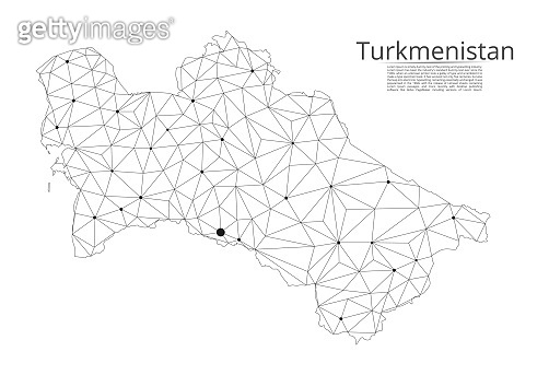 Turkmenistan communication network map. Vector low poly image of a global map with lights in the ...