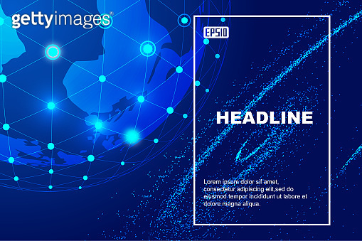 Cosmic wormhole vortex, world map, dot and line composition ...
