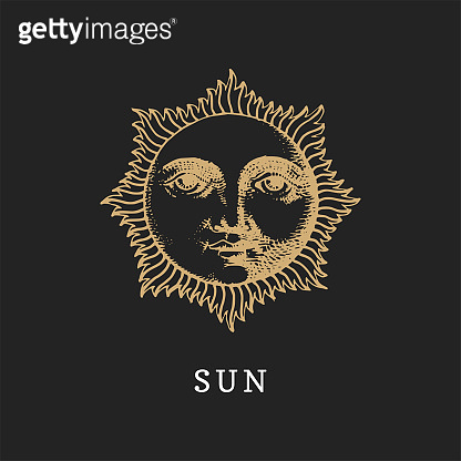 The Sun, hand drawn in engraving style. Vector graphic retro ...