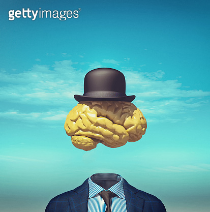 Headless business suit with a brain and a hat above. This is a 3d ...