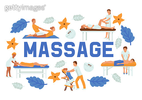 Medical massage people poses set of banners vector illustration ...