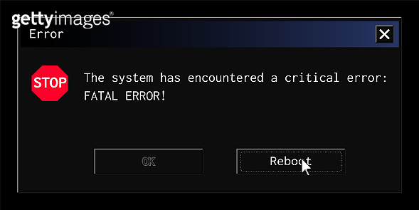 Vintage system error message popup in contemporary night mode dark ...