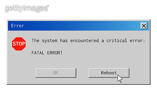 Fatal error dialog box. System failure message in retro style ...