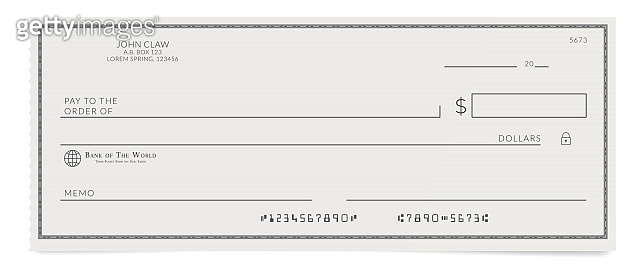 Torn off blank bank cheque. Personal desk check template with empty ...
