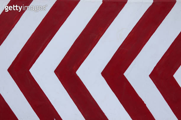Red and white road marking symbol. Warning road sign. Stripped pattern ...
