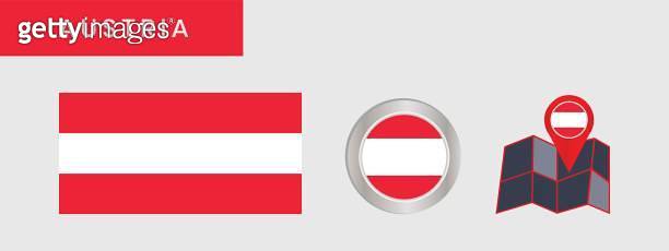 Collection of Austrian flags and map pin icons. 이미지 (1194891783) - 게티이미지뱅크