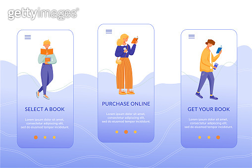 Online bookstore onboarding mobile app screen vector template. Select ...