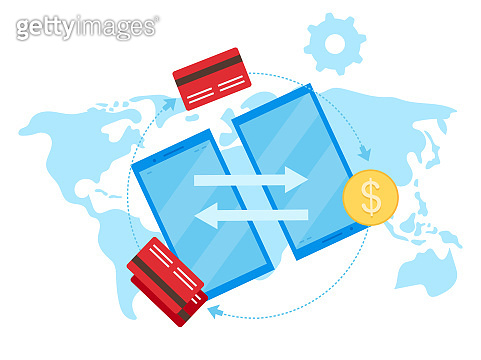 Global payment system flat vector illustration. International financial ...