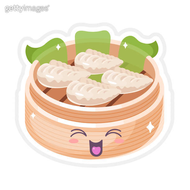 Chinese dim sum cute kawaii vector character. Asian traditional dish ...