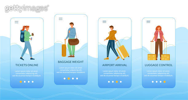 Traveling Onboarding Mobile App Screen Vector Template Trip By Airplane Vacation Journey