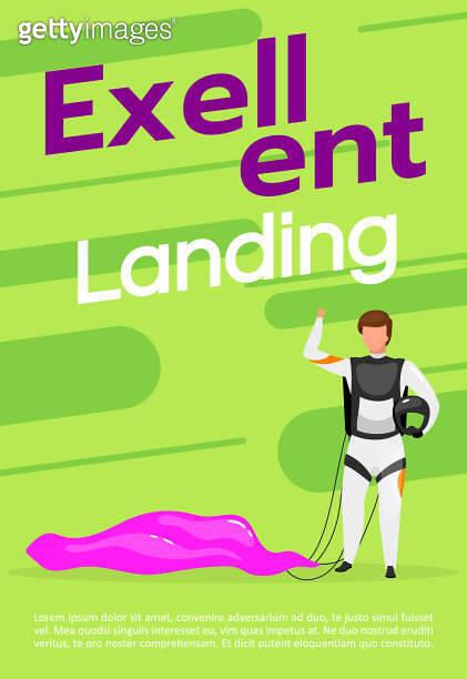 Excellent landing poster vector template. Skydiving, paragliding ...