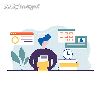 vector concept of work time management with character, alarm clock ...