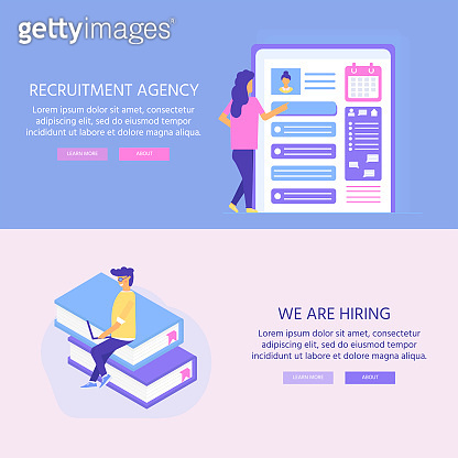 Recruitment agency, concept with characters for social media, documents ...