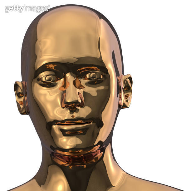 Head of golden man android face iron polished solid 이미지 (1180751613 ...