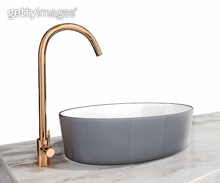 Minimal Copper Tap with a Grey Ceramic Sink 이미지 (1178176632) - 게티이미지뱅크