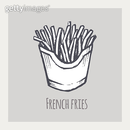 French fries - hand-drawn vintage sketch. Isolated vector illustration ...