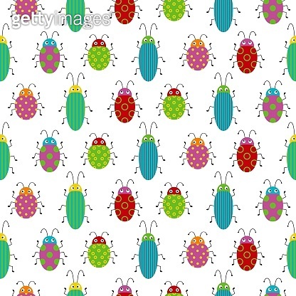 Seamless pattern with cute colorful bugs. Bright vector drawing of ...