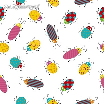 Seamless pattern with cute colorful bugs. Bright vector drawing of ...