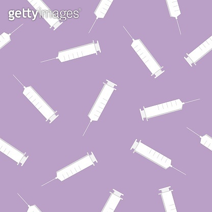 Syringe icon isolated seamless pattern on purple background. Syringe ...