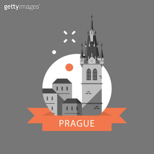 Prague symbol, old town, tower with clock and group of houses, Czech ...