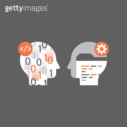 Software development, learn coding, programming language, technology and innovation, falling ...