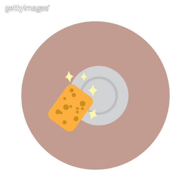 Cleaning dishes, cleaning plate with sponge, shiny kitchen vector icon ...