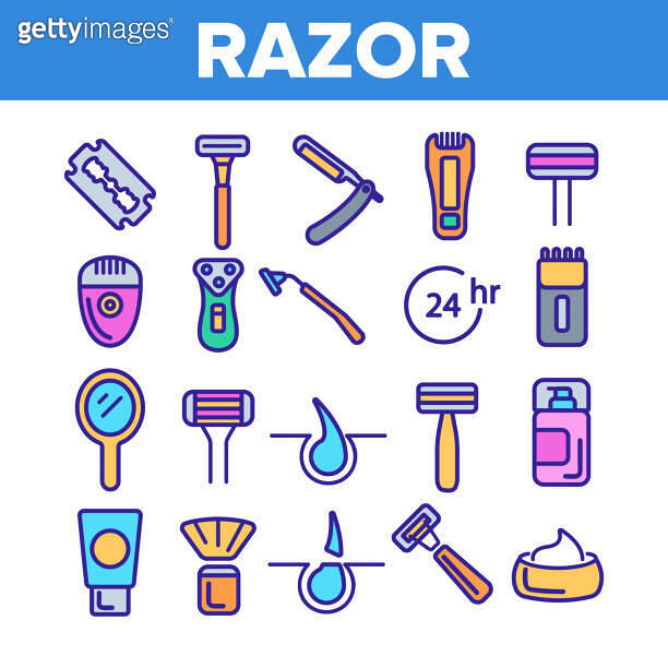Razor, Shaving Accessories Vector Linear Icons Set 이미지 (1168322530 ...